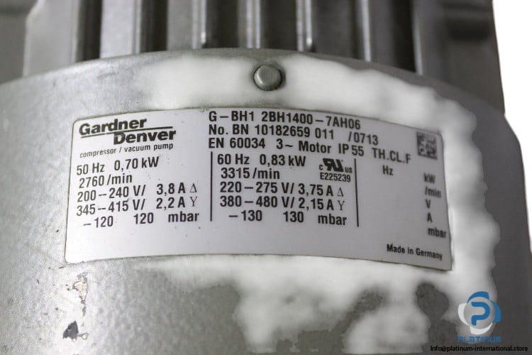 GARDNER DENVER G-BH1 2BH1400-7AH06 SIDE CHANNEL BLOWER - PLATINUM ...